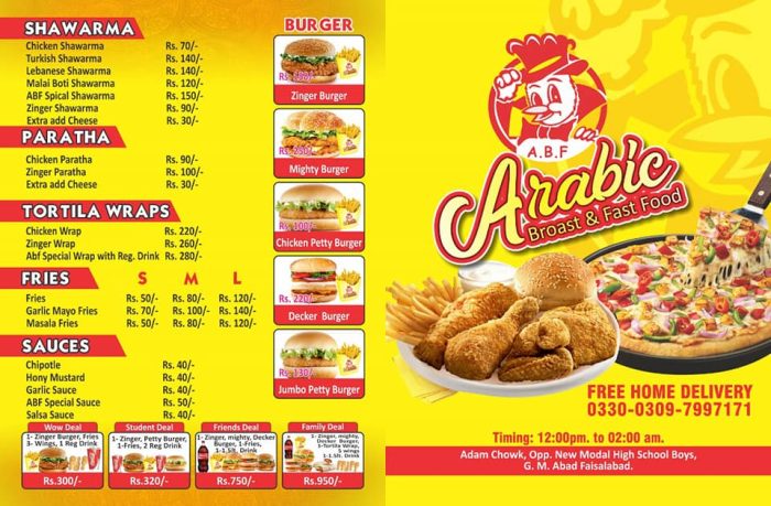 Arabic Pizza Faisalabad Menu - Find Pizza Menu - Pizza Deals and Prices ...