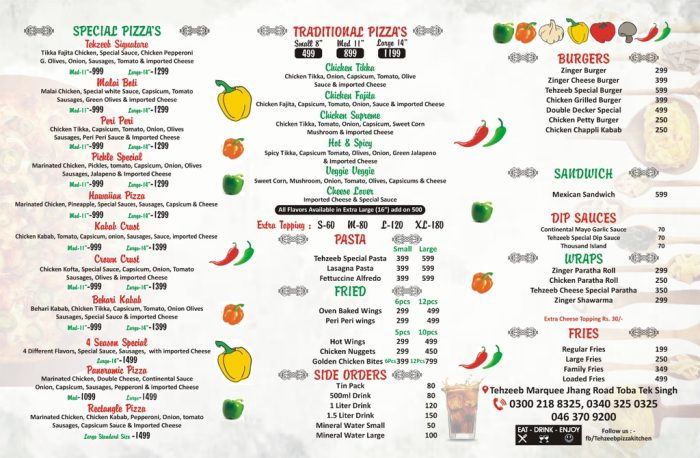 Tehzeeb Pizza Menu - Find Pizza Menu - Pizza Deals and Prices around ...