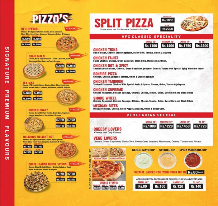 HFC Pizza Menu - Find Pizza Menu - Pizza Deals and Prices around the globe